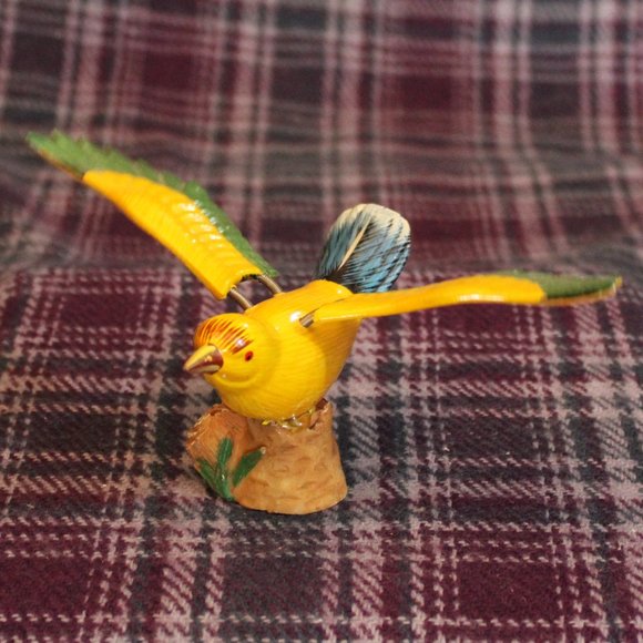Accents | Yellow Wood And Resin Bird Articulated Wings Figurine | Poshmark